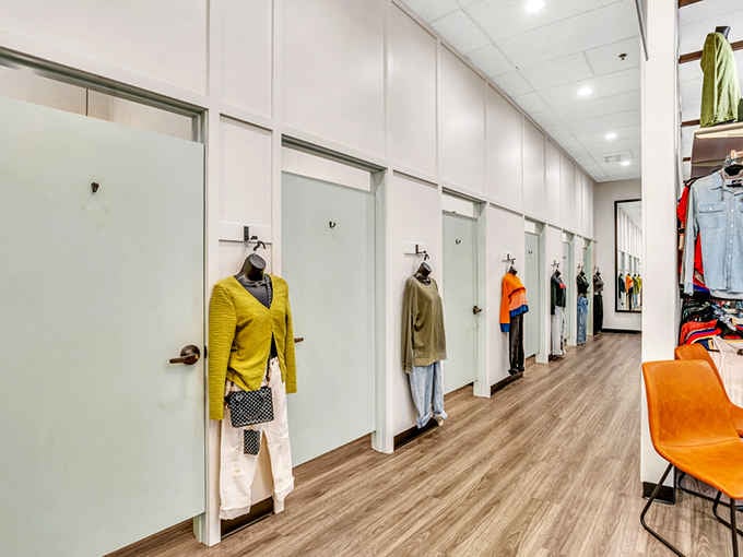 Private fitting rooms with full-length mirrors let you try before you buy without the usual thrift store awkwardness or guesswork.