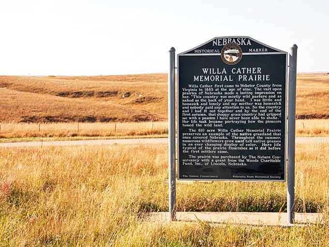 The Willa Cather Memorial Prairie marker stands sentinel over golden grasslands that remain much as they were when the first settlers arrived &ndash; untamed and breathtaking.