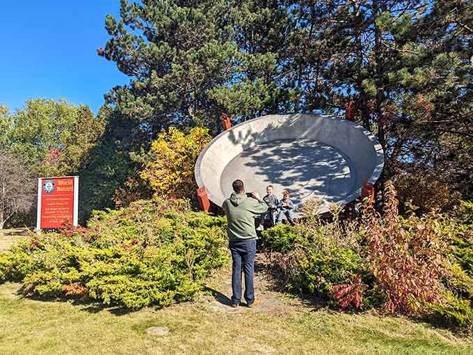 When your family photo album needs that special something, a massive tilted pie pan delivers every time.