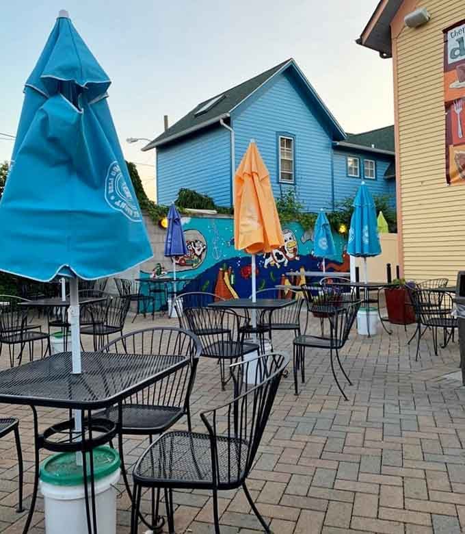 The patio offers a perfect spot to enjoy your sandwich while soaking up Ann Arbor's vibrant atmosphere.