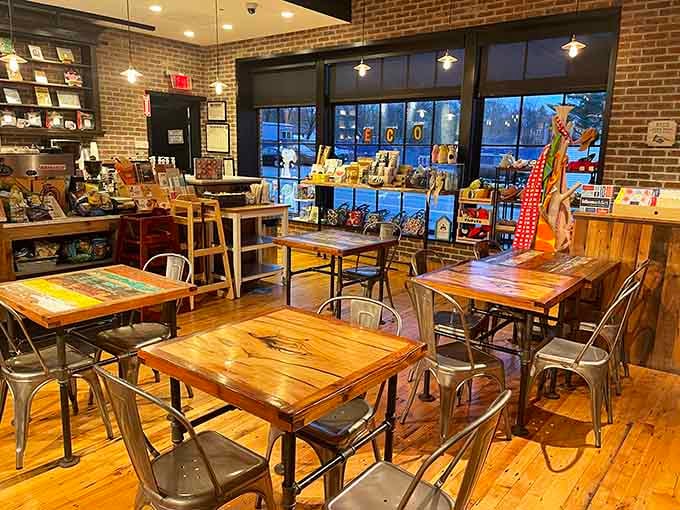 The cafe serves real food at real tables, making it dangerously easy to spend your entire day here.