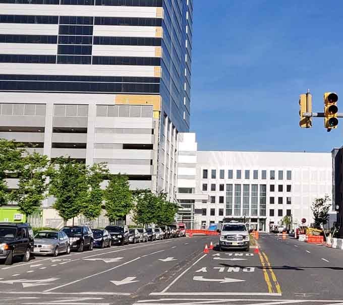 Modern office buildings and healthcare facilities in downtown Camden provide essential services within easy reach for seniors living on fixed incomes.