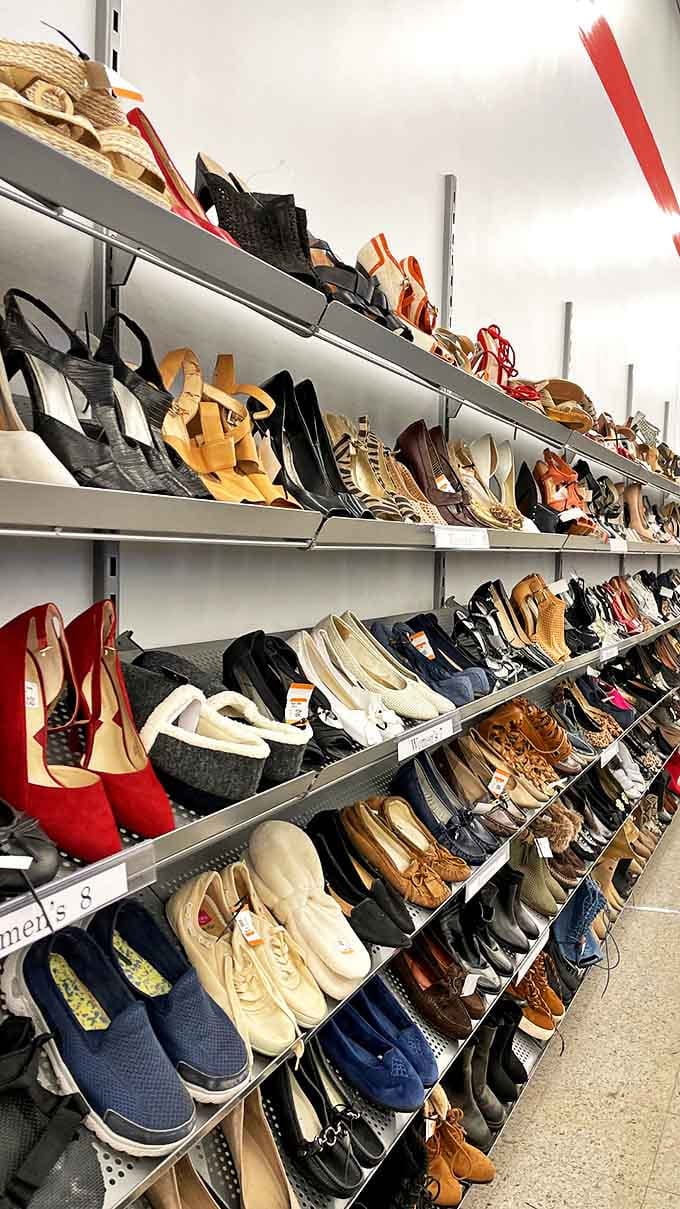 The shoe section: where Cinderella would shop if she had a budget and practical taste. Every style and era represented, just waiting for the right feet.