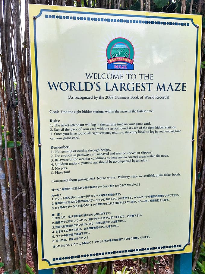 Rules of engagement: This sign outlines the quest&mdash;find eight hidden stations, collect your stamps, and earn bragging rights for conquering the maze.