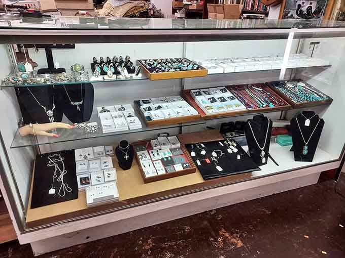 Turquoise and silver treasures await behind glass&mdash;the kind of authentic jewelry that tells stories of both the artisan and whoever wears it next.