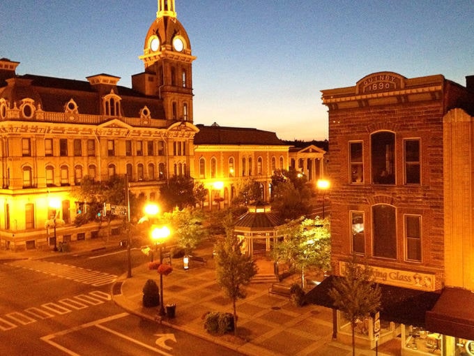 Wooster's courthouse square at twilight glows with the kind of small-town magic that big cities spend millions trying to recreate.