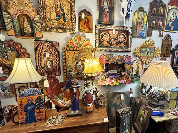 A kaleidoscope of retablos and santos creates a sacred space amid the secular – spiritual art that transcends its religious origins.