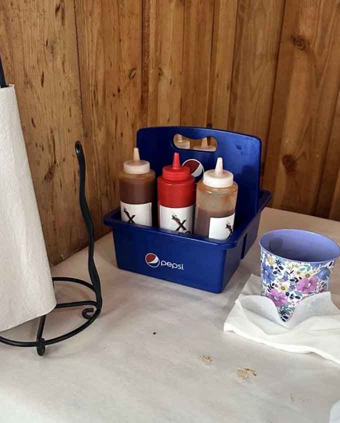 The sauce caddy – where three distinct flavor profiles wait to elevate your meat experience. Like choosing the right wine pairing, but with more napkins required.