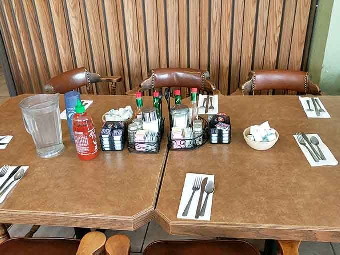 Condiments corralled at the ready, because great breakfast requires options and Jake's understands the assignment perfectly well.
