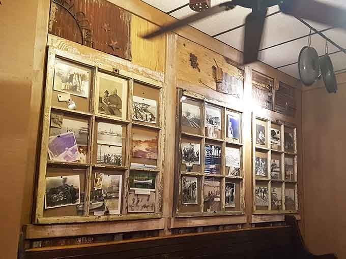 Every photo tells a story at Felix's, where the walls serve as both decoration and community archive of coastal memories.
