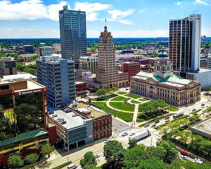 Fort Wayne's skyline rises confidently from the landscape, showing off a city that's grown while keeping its Midwestern soul.