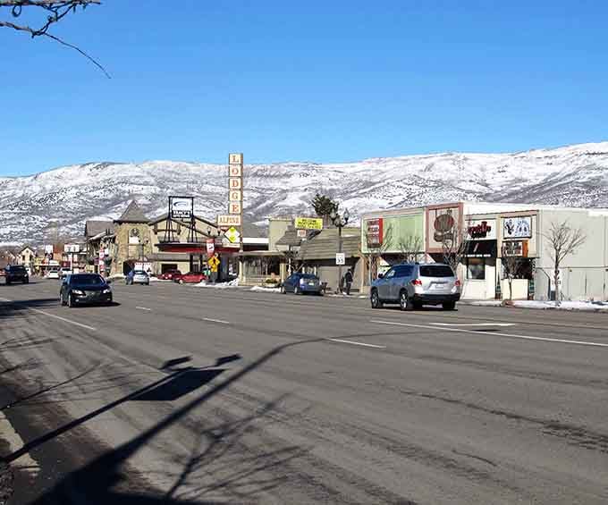 Heber City's main street stretches toward snow-capped mountains, a postcard view that changes with each passing season.