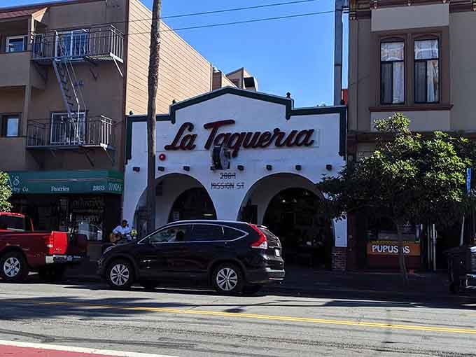 Those distinctive arches frame a Mission District institution where burritos come without rice but with plenty of soul.