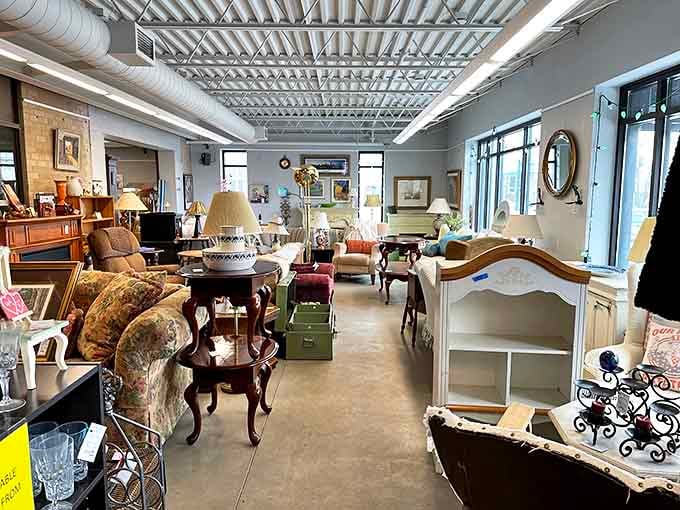 Inside Odds & Ends Again, furniture finds create a homey atmosphere. Like walking through someone's perfectly curated living room.