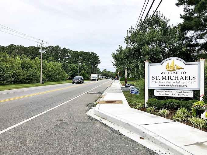 The welcoming entrance to St. Michaels invites visitors to explore this maritime village without breaking the bank.