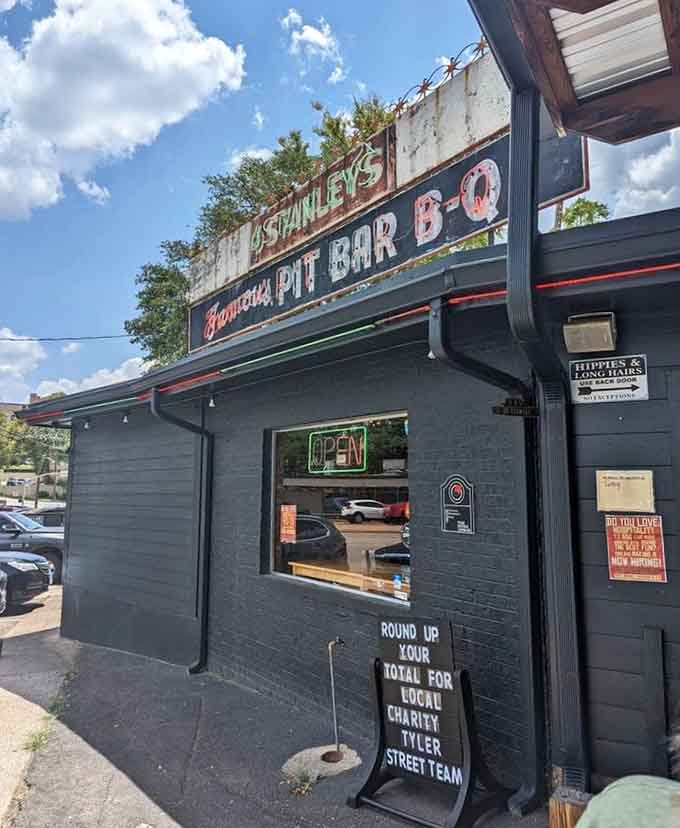 Stanley's weathered sign has guided hungry travelers for generations. The faded charm is part of the experience.