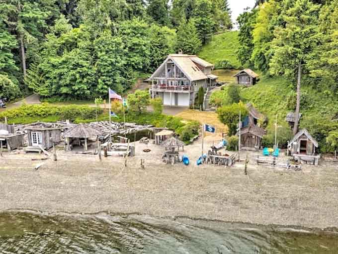 Tree-lined shores embrace the calm inlet where boats rest easy and stress floats away with the tide.