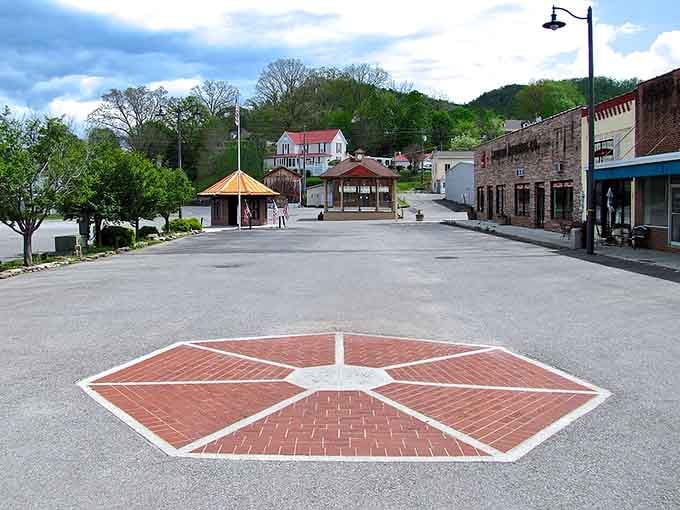 Tellico Plains' town center features a distinctive brick hexagon design, symbolizing the community's connection to its past.