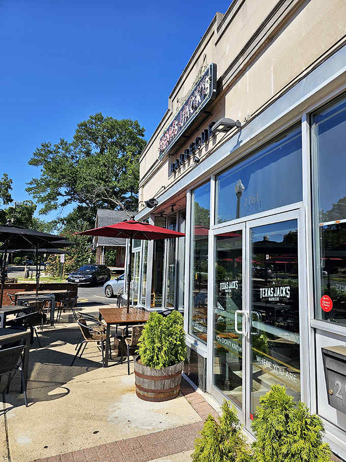 Texas Jack's street-side tables offer prime people-watching with a side of world-class barbecue.