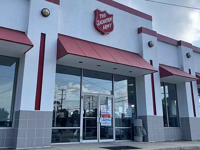 The iconic red shield symbol stands as a beacon of hope, offering second chances through secondhand goods since forever.