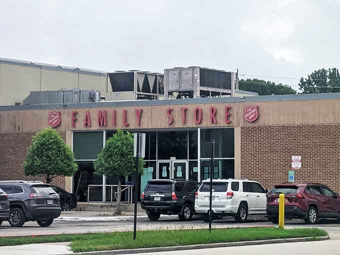 The Salvation Army's classic brick facade represents decades of helping communities while offering shoppers incredible deals on everything imaginable.