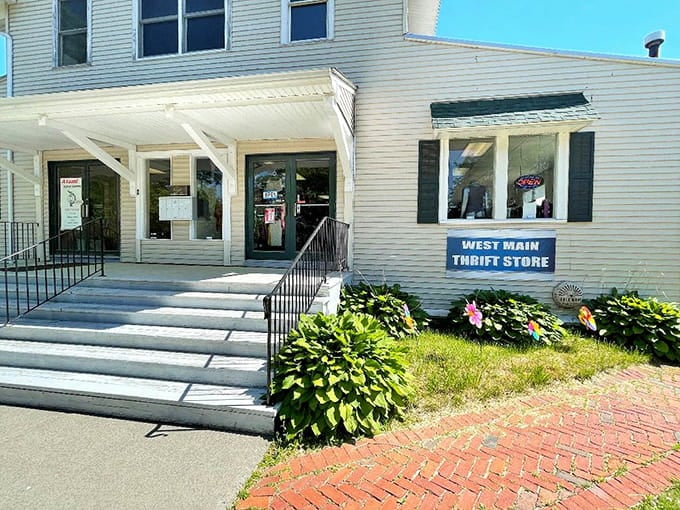 Those welcoming front steps and flower boxes make this thrift store feel more like visiting a friend's house.