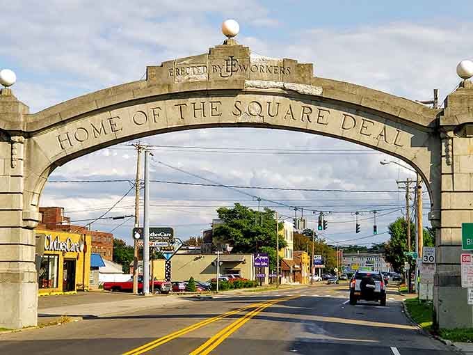 The Square Deal arch welcomes you like an old friend, promising fair prices and honest living in equal measure.