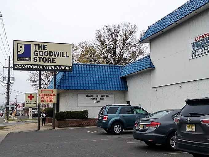 That distinctive blue roof and familiar signage mark a community cornerstone where donations transform into opportunities for others.
