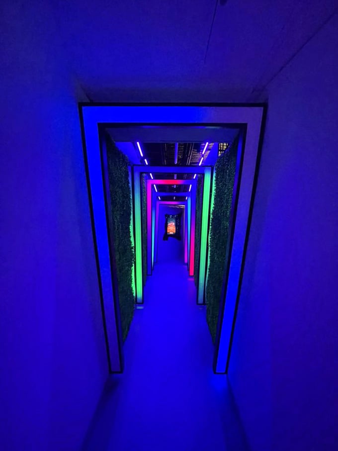 This glowing tunnel looks like something from a 1960s sci-fi movie meets a modern music video set.