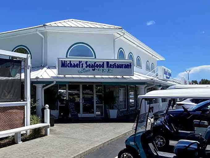 Those blue accents against the white exterior create a crisp, clean look that promises fresh seafood inside every single time.