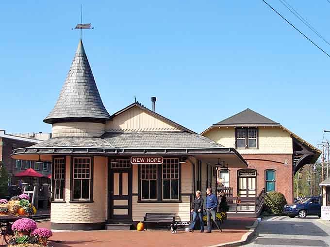 The vintage train station's conical tower stands as a charming reminder of when rail travel was the height of sophistication.