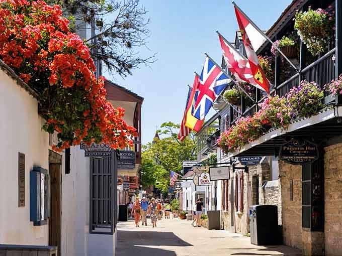 International flags flutter above cobblestones in America's oldest city, where centuries of stories wait around every charming corner you explore.