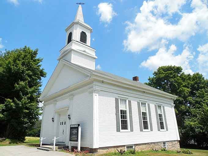 Pure white clapboard and a soaring steeple create the quintessential New England church that artists dream of painting forever.