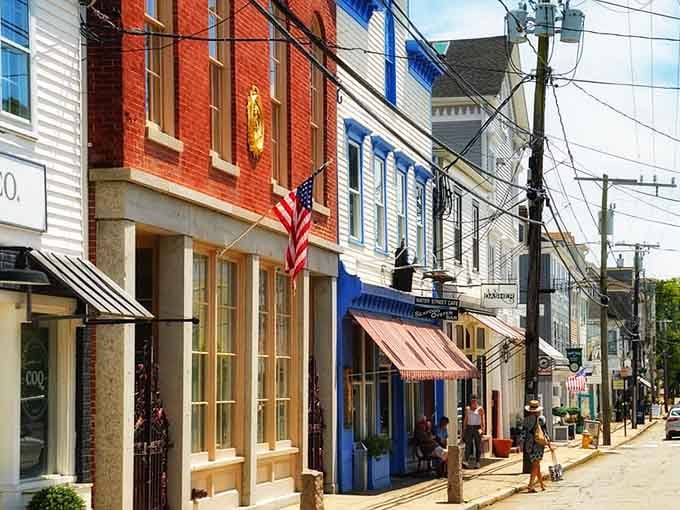 Patriotic pride meets coastal charm in this colorful lineup of shops where neighbors still know each other's names.
