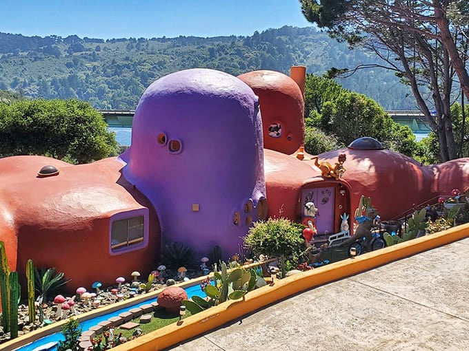 Orange and purple curves transform a hillside home into Bedrock's most famous suburban address.