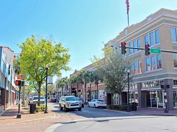 Brick streets and mature trees frame this inviting downtown where you can stroll comfortably and discover local shops worth exploring.
