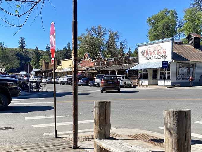The Old West lives on in these vintage storefronts where hitching posts wouldn't look out of place along the dusty street.