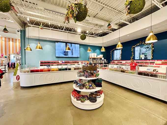 The gleaming interior looks more like a modern art gallery than a place selling sugar.