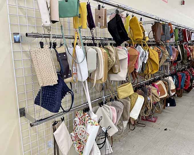 Purses in every color imaginable, proving that accessorizing shouldn't require sacrificing your grocery budget this month.