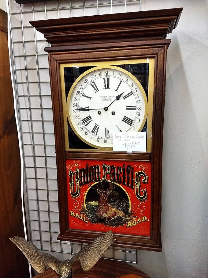 This isn't just a timepiece; it's a time capsule. The Union Pacific Railroad clock combines functionality with a slice of American history.