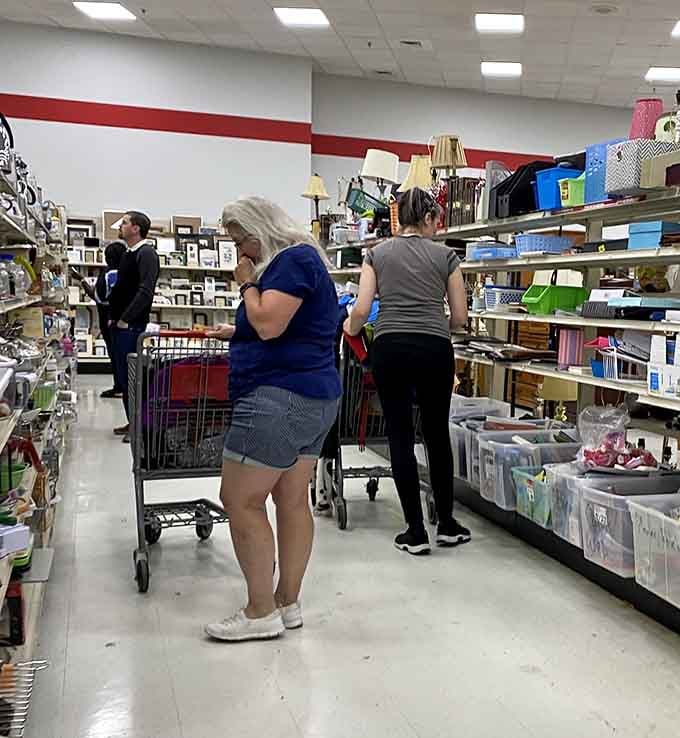 Shoppers browsing the home goods section, living their best treasure-hunting lives on a Tuesday afternoon.