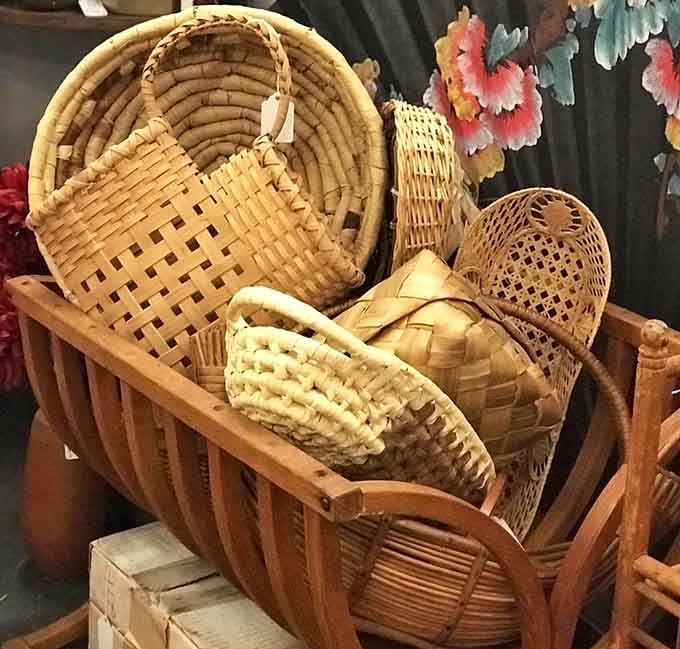 Handwoven baskets nestled together like Russian dolls, each representing hours of craftsmanship from hands we'll never meet.