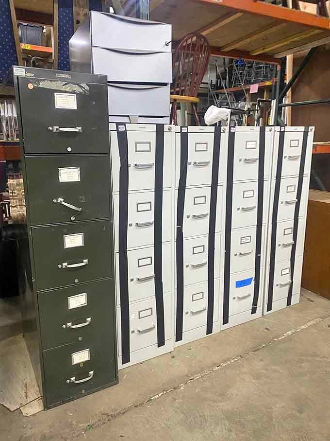 File cabinets galore! Perfect for organizing tax returns or creating that industrial-chic aesthetic in your home office.