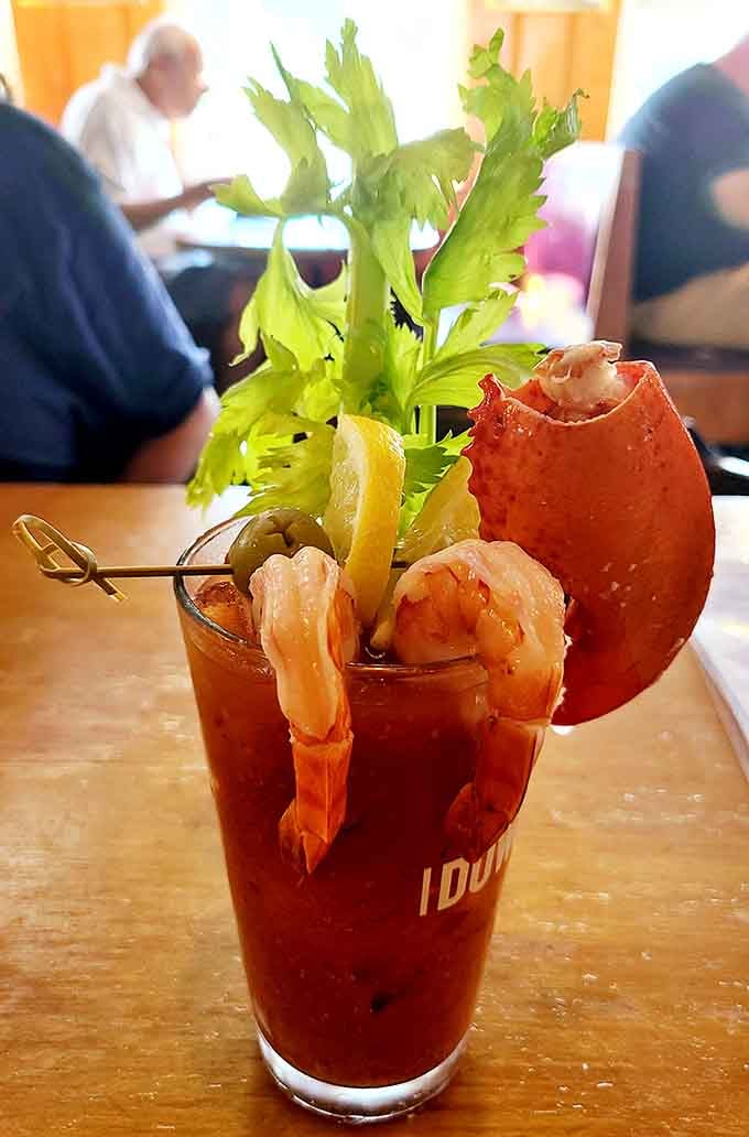 This Bloody Mary isn't just a drink&mdash;it's a meal with a straw. Those shrimp perched on the rim aren't garnish; they're a preview of coming attractions.