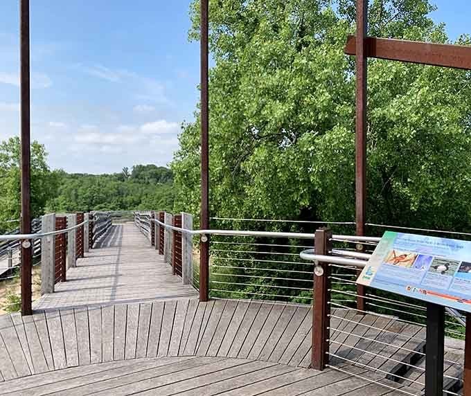 This modern boardwalk offers panoramic views without disturbing the fragile ecosystem below. Engineering and nature in perfect harmony.