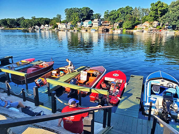 Boating central &ndash; where colorful vessels gather like eager puppies waiting for their owners to take them playing.