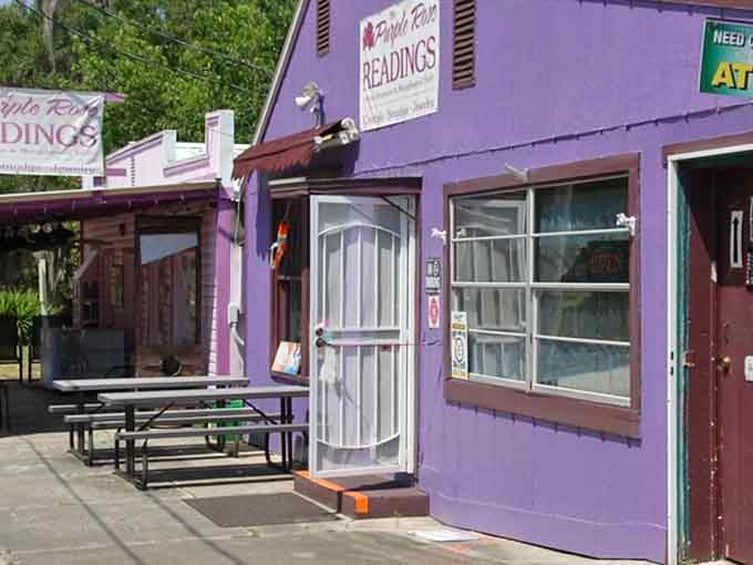 That purple exterior isn't shy about announcing this is where seekers come for answers about life's mysteries.