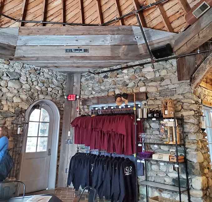 The gift shop's stone walls and rustic charm make souvenir shopping feel like treasure hunting in style.