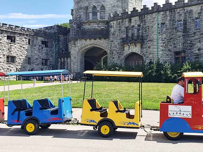 The Sand Point Preserve Express: because walking is great, but riding a tiny train past a castle is better.