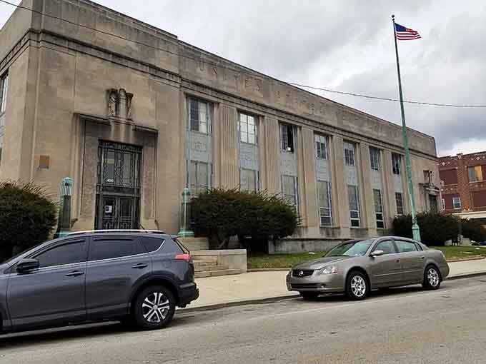 The mail still gets delivered in a building that's seen postal rates go from pennies to whatever they are now.